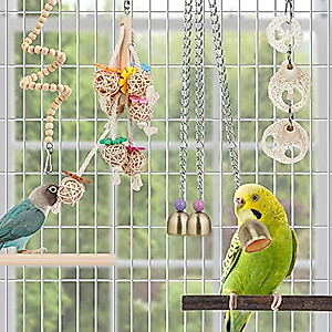 Toys for Bird Parakeet Toy Bird Perch Bird Cage Hammock Coconut Hideaway with Ladder Hanging Bell Swing Chewing Hanging Toy for Parakeet,Conure,Cockatiel,Love Birds,Parrots