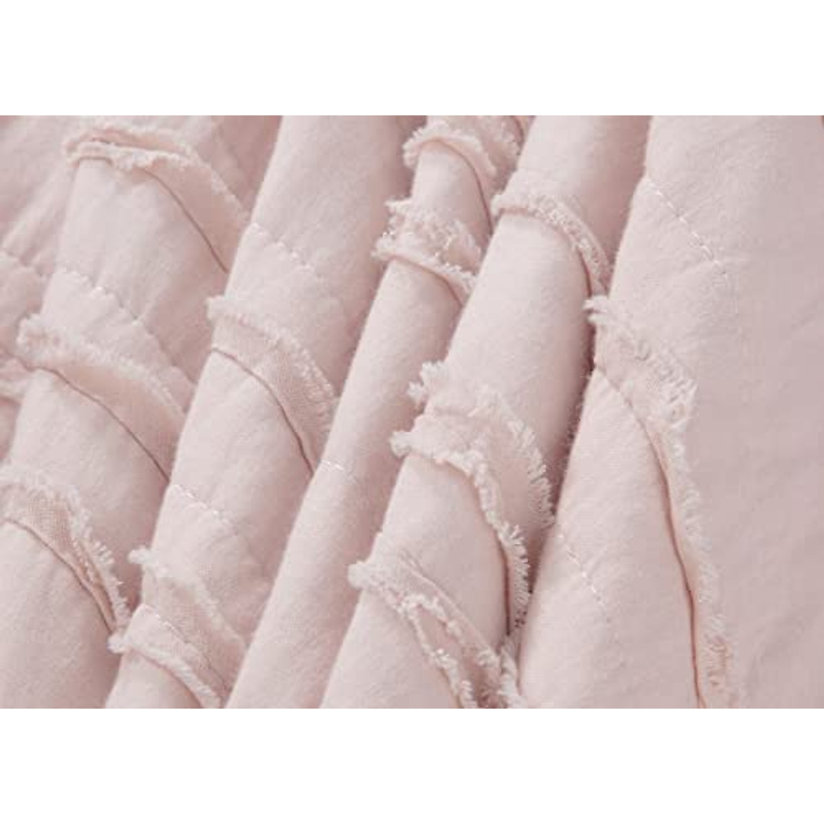 Chezmoi Collection Katy 3-Piece Frayed Edge 100% Washed Cotton Quilt Set - Soft-Finished Lightweight Bedspread All Season Bedding, King, Blush
