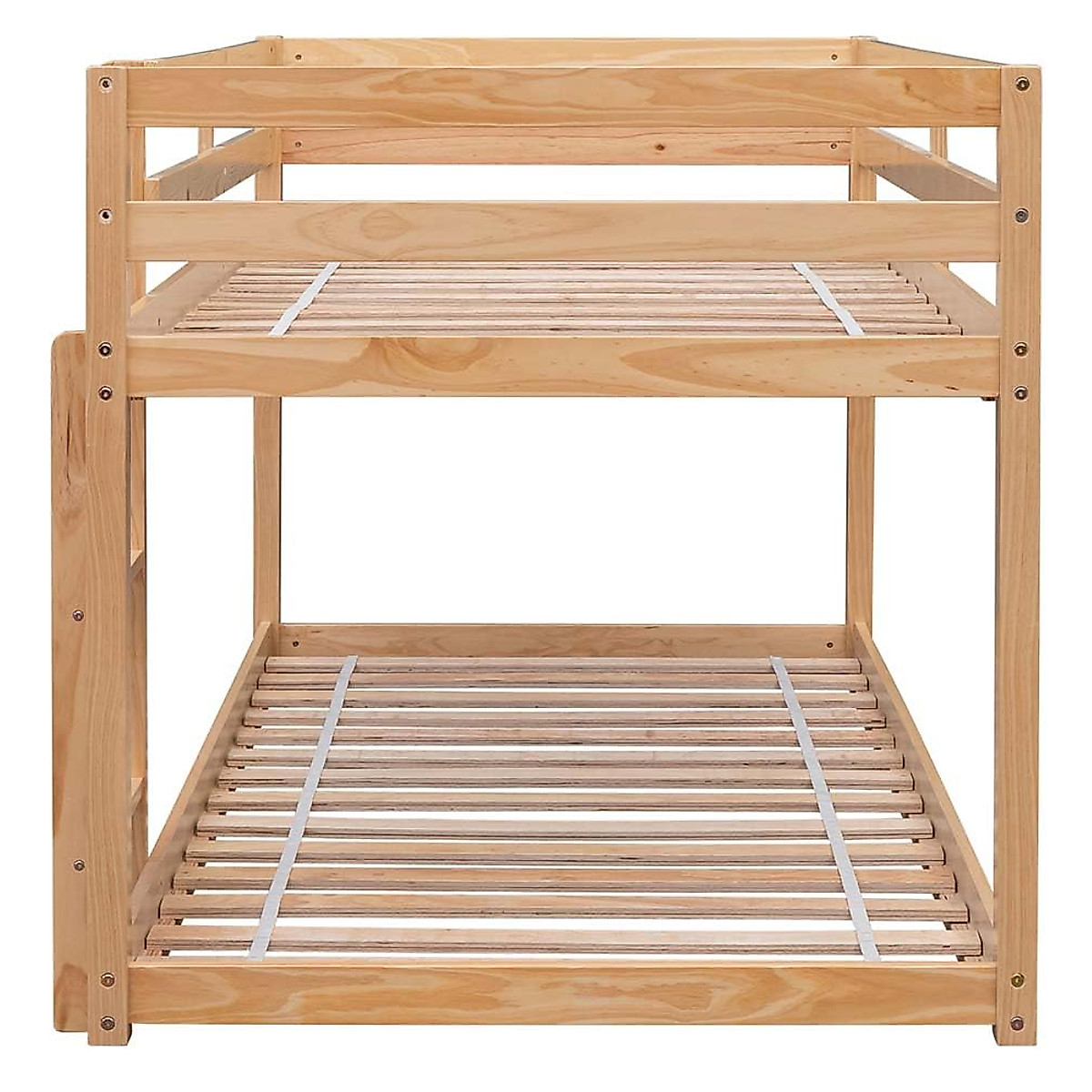 Anwick Twin Over Twin Low Bunk Bed with Stairs and Rails, Wooden Bunk Beds Frame with Safety Guardrail and Slats for Toddlers, Kids, Teens, Boys, Girls, Noise-Free (Natural)