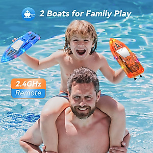 YEETFTC RC Boat for Kids,2Pack LED Light Remote Control Boat for Pools and Lakes,Bathtub Toy Boats with Whole Body Waterproof,Rechargeable Battery,Low Battery Alarm,Water Play Toy Gift for Boys&Girls