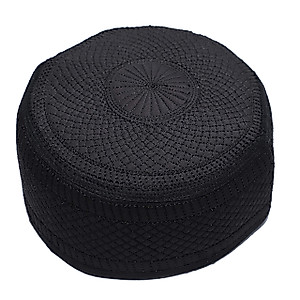 Kufi Men's Unisex Skull Cap Women's Designer Solid Hat with Hand Embroidery Kufi Caps Knitted Beanie Summer Headwear (Black 2, 61cm)