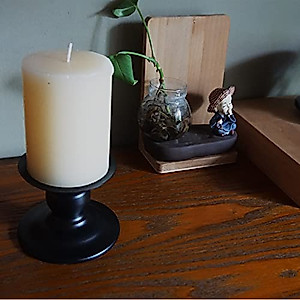 Young&L 2 Pcs Matte Black Candle Holders，Metal Decorative Candle Holders Ideal for Pillar Candles，Bedroom Living Room Fireplace,Wedding Decor, Home Decor Gifts Retro Candleholder