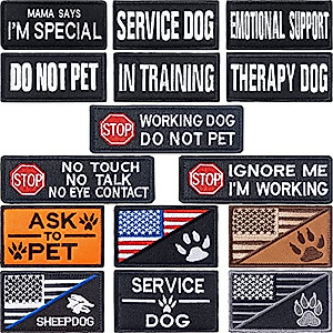 15 Pieces Service Dog Patches Dog Vest Patches Removable Tactical Patches Embroidered Fastener Hook Loop Patch Animal Vest Harnesses Patch Pet Patches for Vest Harnesses Collars Leashes in Training