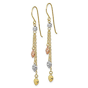 14K Tri Color Gold Triple Heart Love Drop Dangle Earrings