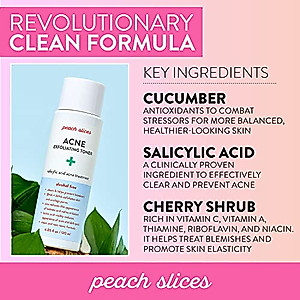 Peach Slices | Acne Exfoliating Toner | 2% Salicylic Acid | AHA+BHA Exfoliation | Facial Cleanser | Calms & Soothes | Prevents Breakouts | Alcohol & Sulfate Free | Skin Care for Women & Men | 4 Oz