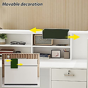 AIEGLE Reception Counter Desk with Adjustable Shelf & Lockable Drawersfor Salon Reception Room Checkout Office, White (55.1" L x 23.6" W x 43.3" H)