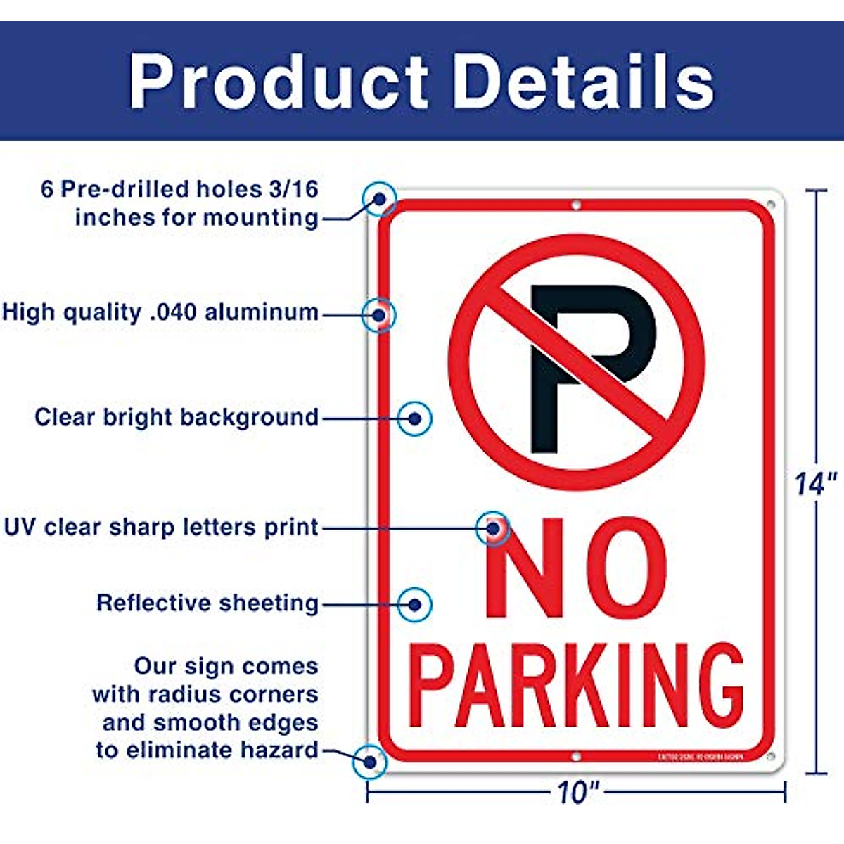 No Parking Sign With Symbol Sign (4 PACK), 14 x 10 Inches Reflective .40 Rust Free Aluminum, UV Protected, Weather Resistant, Waterproof, Durable Ink，Easy To Mount