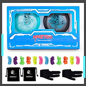 Looping Yoyo D1 Responsive Yoyo for Kids - 2A Loop Yoyo for Beginner, Starter Yoyo Easy to Play Basic String Tricks Yoyo with 12 Yoyo Strings, 2 Bags, 2 Yoyo Gloves(Crystal Black and Crystal Blue)
