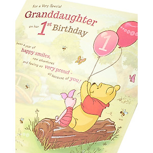 UK Greetings Granddaughter Winnie the Pooh 1st Birthday Card, 210 x 210 mm, Envelope Included
