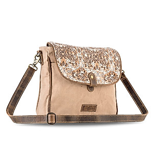 SIXTEASE Crossbody Bag for Women Vintage Style Genuine Leather, Upcycled Canvas, Rug, or Hair On - Cross Body Womens Bags with Inside Zipper Pockets - Tuscan