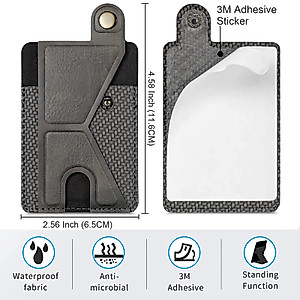 Miimall Phone Card Holder Compatible with iPhone Case, Samsung Galaxy Phone, PU Leather Wallet Pouch with Magnetic Adjustable Kickstand, 3M Adhesive Case Sleeve for Most Smartphones (Black)