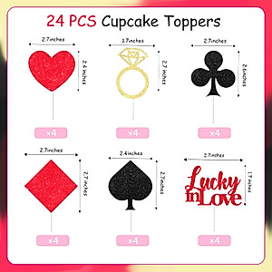 Kreatwow Vegas Bachelorette Party Decorations 24pcs Casino Cupcake Toppers Casino Night Bridal Shower Decorations Poker Cupcake Pick Lucky in Love Wedding Decor for Gamble Bachelorette Las Vegas Party