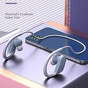 Bluetooth Bone Conduction Headphones, Bluetooth-Compatible Long Standby Stereo Wire Hanging-Ear Earphone for Sports, with Deep Bass Stereophones (Light Blue)