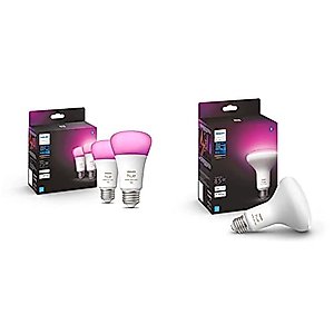 Philips Hue White and Color Ambiance A19 Bluetooth 75W Smart LED Bulb, 2-Pack & White & Color Ambiance BR30 LED Smart Bulbs, 16 Million Colors (Hue Hub Required), 2 Bulbs
