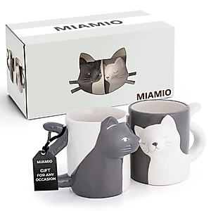 MIAMIO - Kissing Cat Mugs Set/Coffee Cups, Cat Lover Gifts for Men/Women