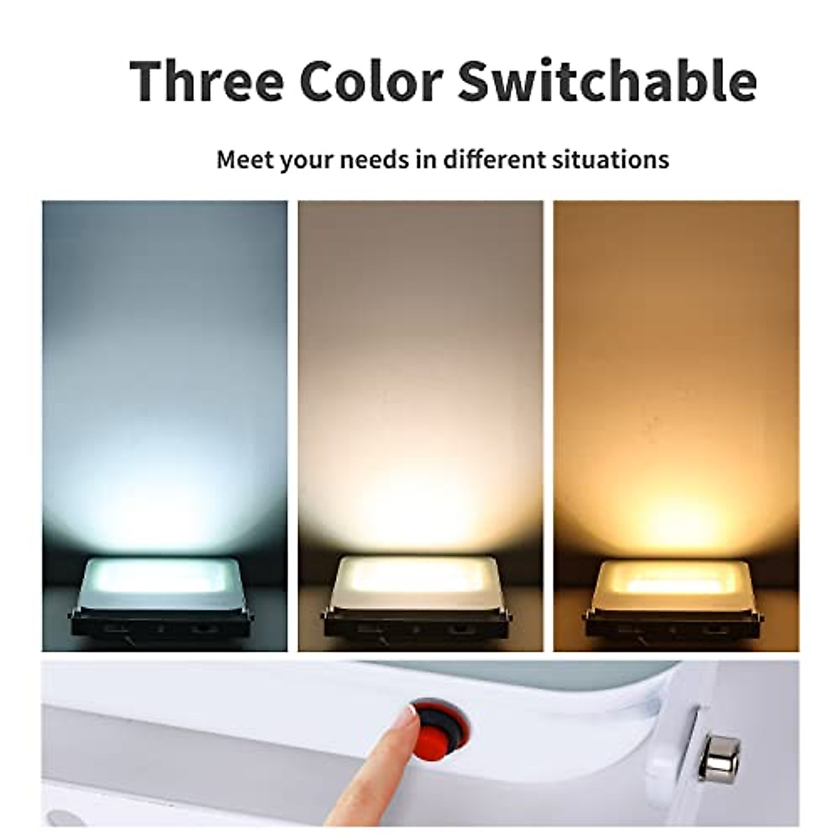 SWORDFORCE Led Flood Light Outdoor, 100W 2 Pack 3CCT Selectable 3000K/4000K/6500K Indoor Led Work Lights Plug in Floodlight Waterproof for Yard,Garage,Shop,Garden,Playground…