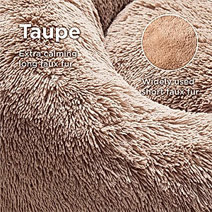 Bedsure Calming Dog Bed for Small Dogs - Donut Washable Small Pet Bed, 23 inches Anti Anxiety Round Fluffy Plush Faux Fur Large Cat Bed, Fits up to 25 lbs Pets, Camel
