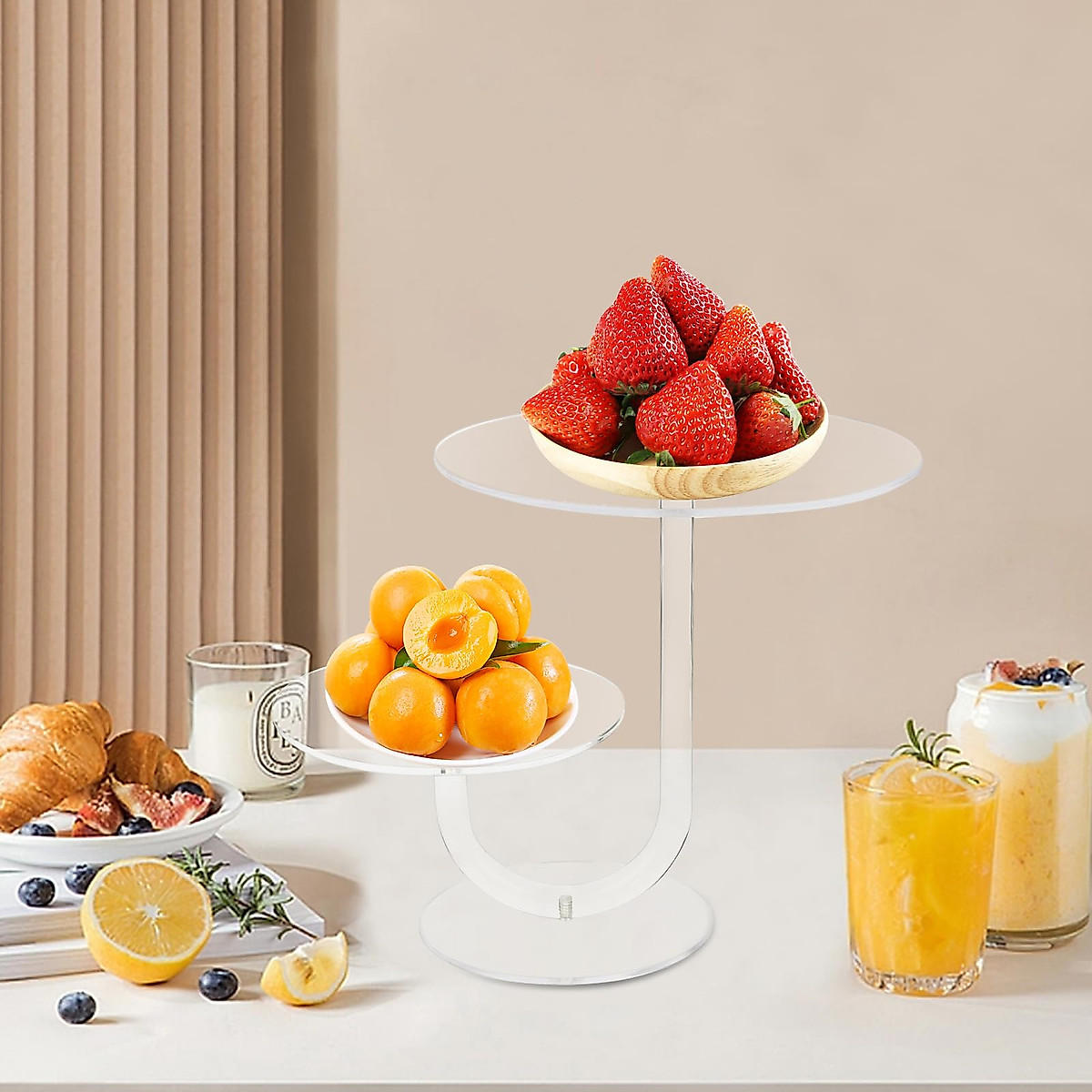 2 Tier Cupcake Stand, Stylish Clear J Shaped Cup Cake Display Stand, Acrylic Cupcake Holder Pastry Tower Dessert Tray for Christmas Birthday Baby Shower Wedding Tea Party