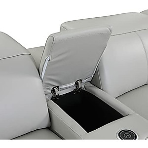 Blackjack Furniture Venice 6 Piece Sectional Sofa with 3-Power Recliners, Features Adjustable Headrest, Lumbar Support, USB and Wireless Charging Station, Extra Large Storage, 1 Console, Light Grey