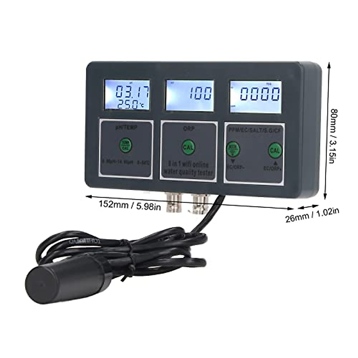 Deosdum 8 in 1 Water Quality Multi Parameter Quality Tester S.G PH EC Salt ORP TDS CF Temp,Rechargeable Online Monitoring for Aquarium (US Plug)