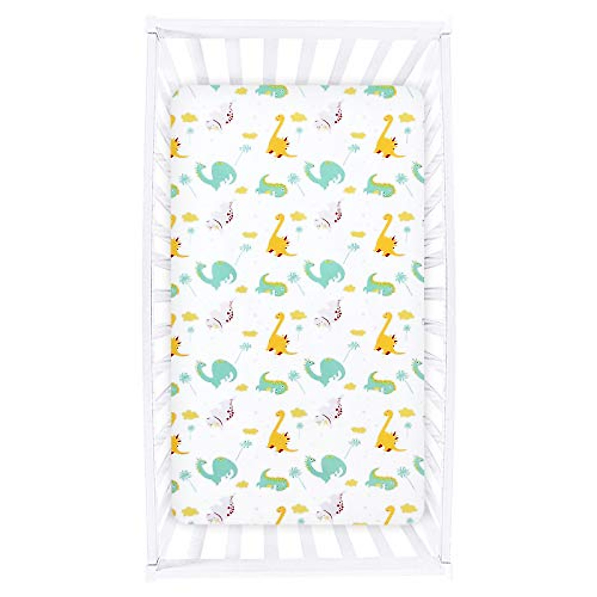Dinosaur Crib Sheet for Boys Girls, Baby Crib Sheet Fit for Standard Crib and Toddler Mattress, Soft and Breathable Microfiber Crib Fitted Sheet for Unisex Baby