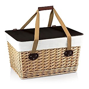 PICNIC TIME Canasta Wicker, Picnic Basket for 2, 18.9 x 13.8 x 11, Beige Canvas With Brown Lid