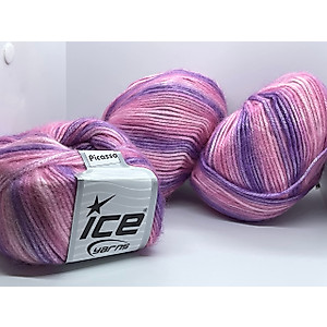Ice Yarns Picasso 3 Pack - Pinks and Lilacs, Fuzzy with Subtle Sheen Worsted Weight, 3x125 Yards (3x115meters) 3x1.76 Ounces (3x50 Grams)