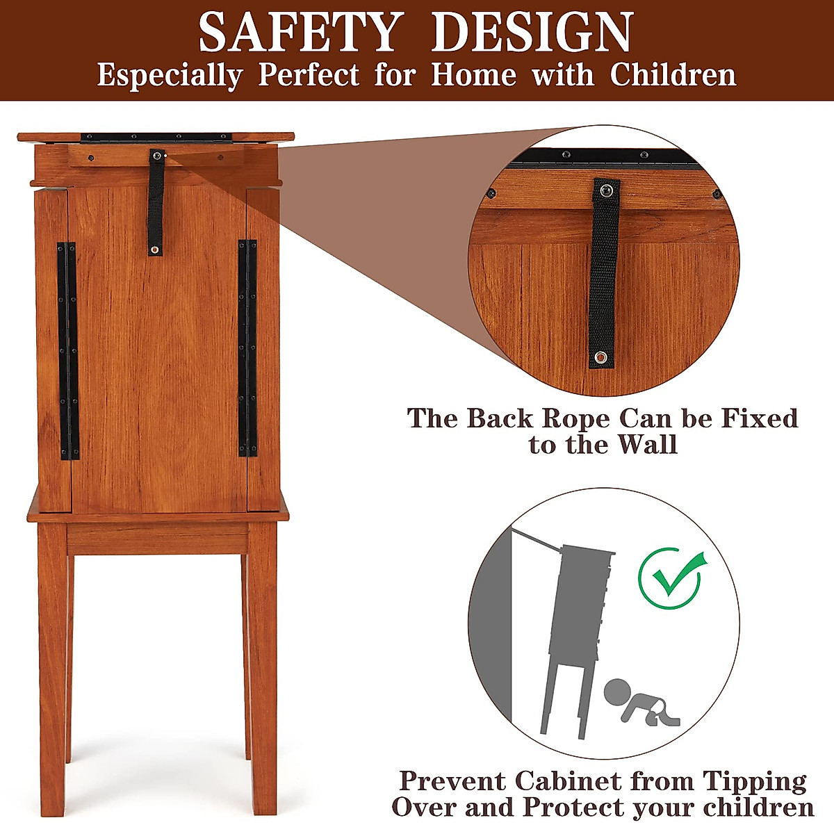 AVAWING Jewelry Cabinet Armoire with Top Flip Makeup Mirror, 5 Drawers&8 Necklace Hooks, Jewelry Storage Organizer with 2 Side Doors, Jewelry Armoire Box Chest with Top Organizer Compartment (Cherry)