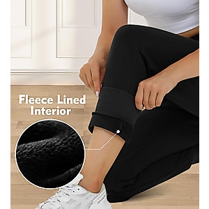 Heathyoga Fleece Lined Joggers for Women Thermal Sweatpants for Women Joggers with Pockets Workout Pants Running Pants Black