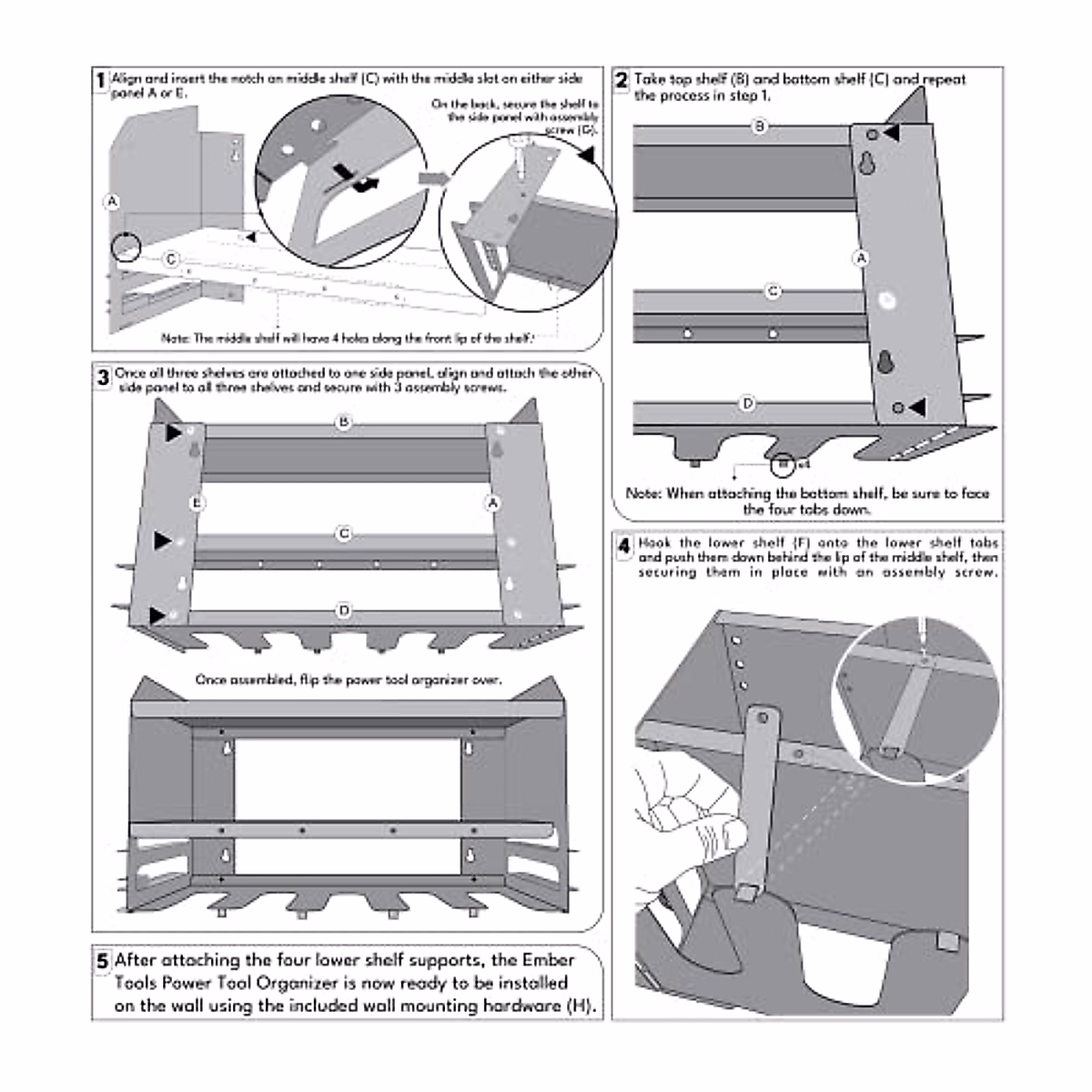 Ember Tools Power Tool Organizer and Storage Wall Mount - Sturdy Tool Holder for Power Drills, Cordless Tools, Hand Tools, Batteries & Accessories - 16" On Center Mounting Holes and Hardware