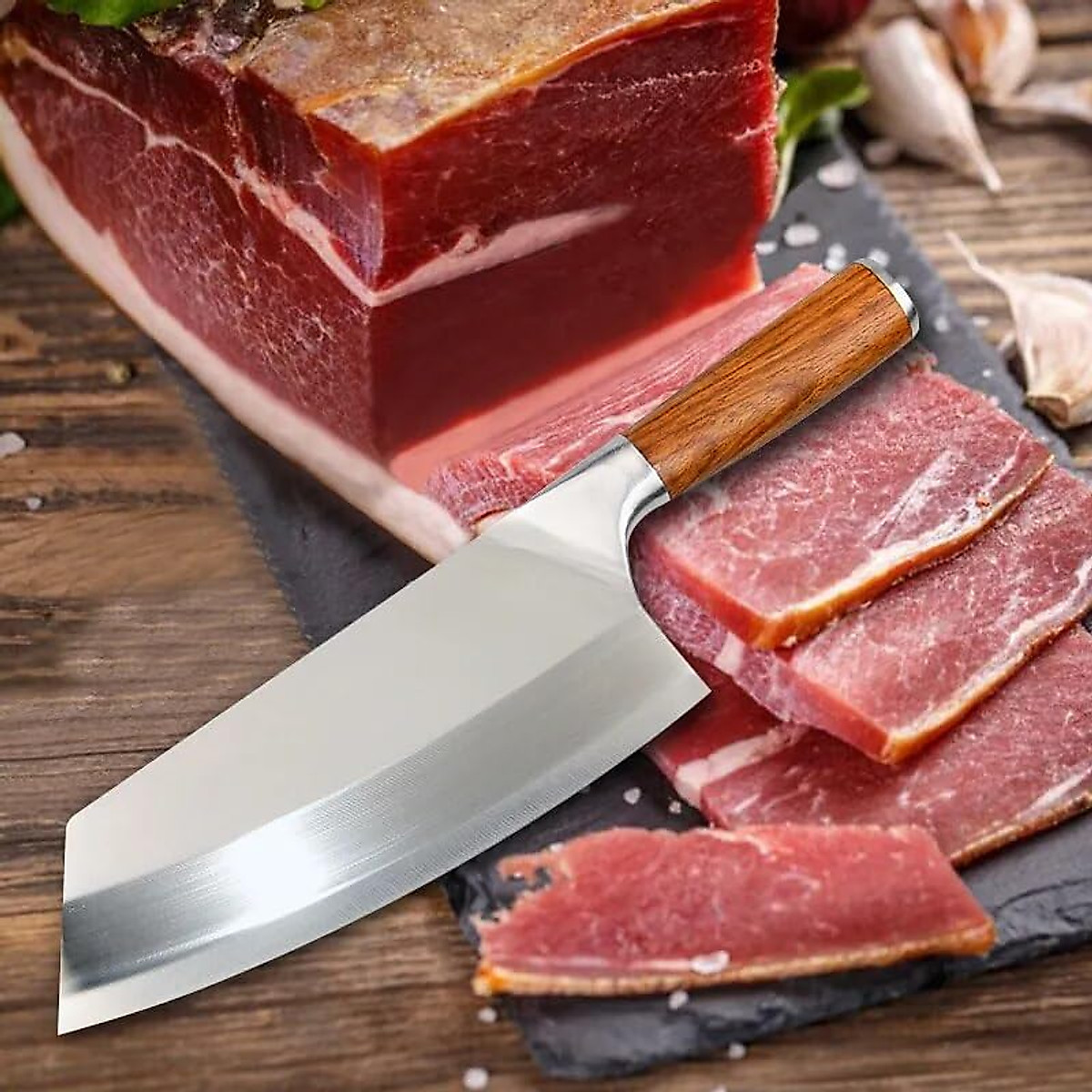 Meat Cleaver Knife, 8" Kitchen Knife Stainless Steel Chinese Chef Knife for Meat Bone Fish Fruit Vegetables Butcher Knife Slicing Cleaver Knife