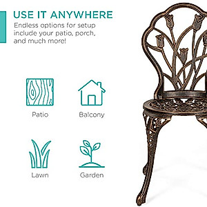 Best Choice Products 3-Piece Outdoor Rust-Resistant Cast Aluminum Patio Bistro Set w/Tulip Design, Antique Finish - Copper