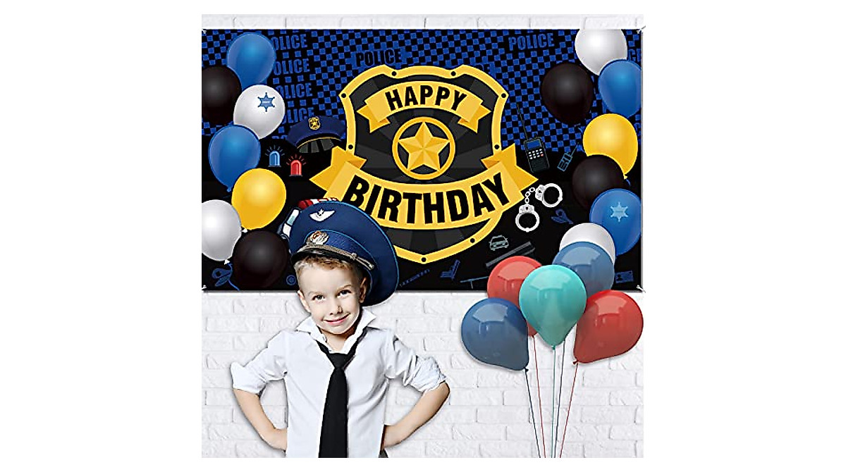 Police Birthday Banner - Large Police Badge Backdrop for Parties