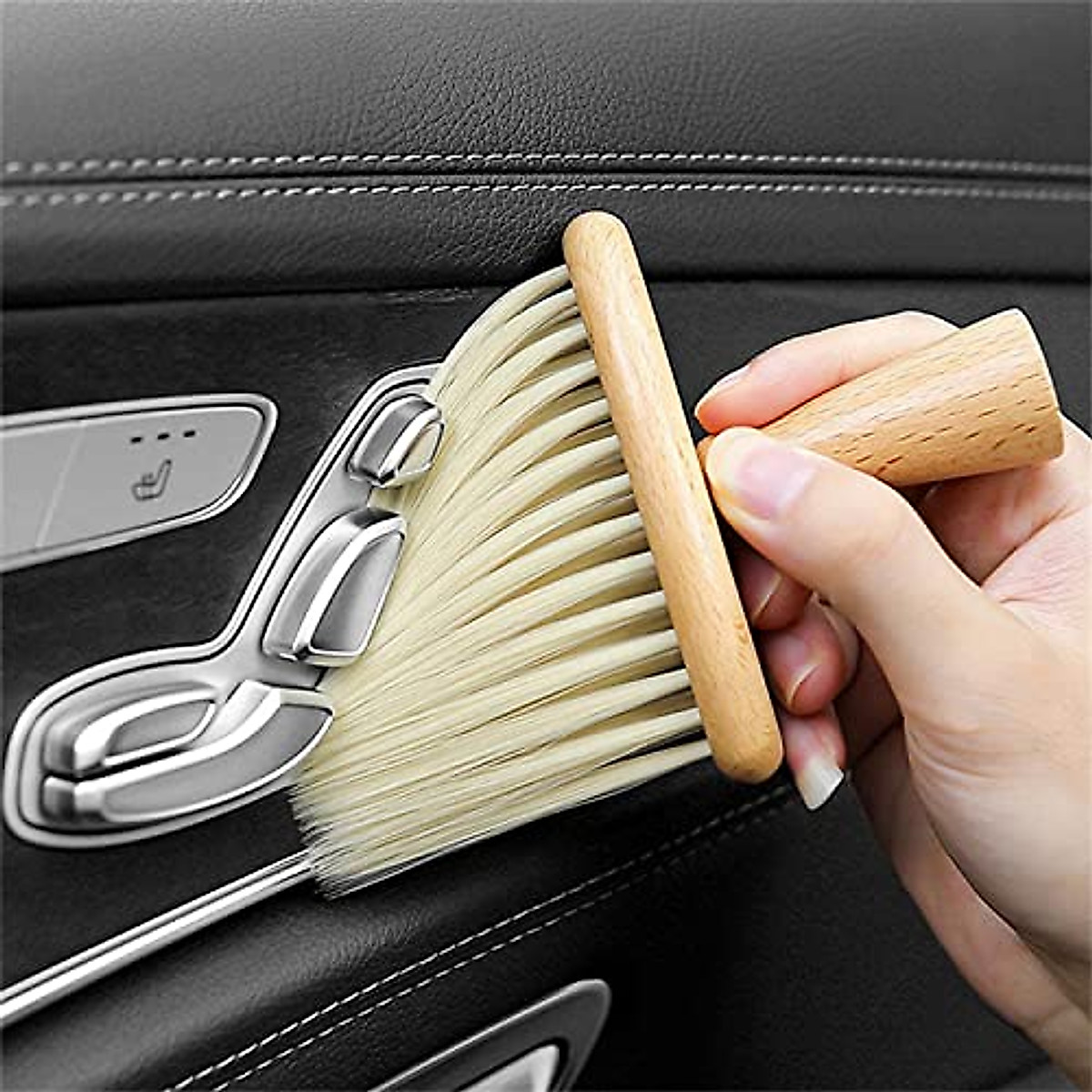 SANYISAN High Density Ultra Soft Detail Brush with Cotton Fabric, Car Brush, Interior Dusting Wooden Handle Tool for and Keyboard Deep Cleaning (A-1PC) 6.3×4.13×1.18in