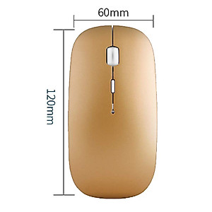 Bluetooth Wireless Mouse, Dual Mode Slim Rechargeable Wireless Mouse Silent Cordless Mouse with Bluetooth 4.0 and 2.4G Wireless, Compatible with Laptop, PC, Windows Mac Android OS Tablet (Gold)