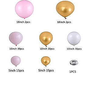 BALONAR 125Pcs DIY Pink Gold White Garland Balloons Kits with 18/10/5Inch Latex Metallic Chrome Balloons for Bridal Shower Girl Birthday Party Wedding Baby Shower Anniversary Balloon Chain.
