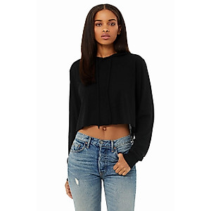 Bella Canvas Womens Triblend Crop Long Sleeve Hooded Sweatshirt, Solid Black Triblend, X-Small US