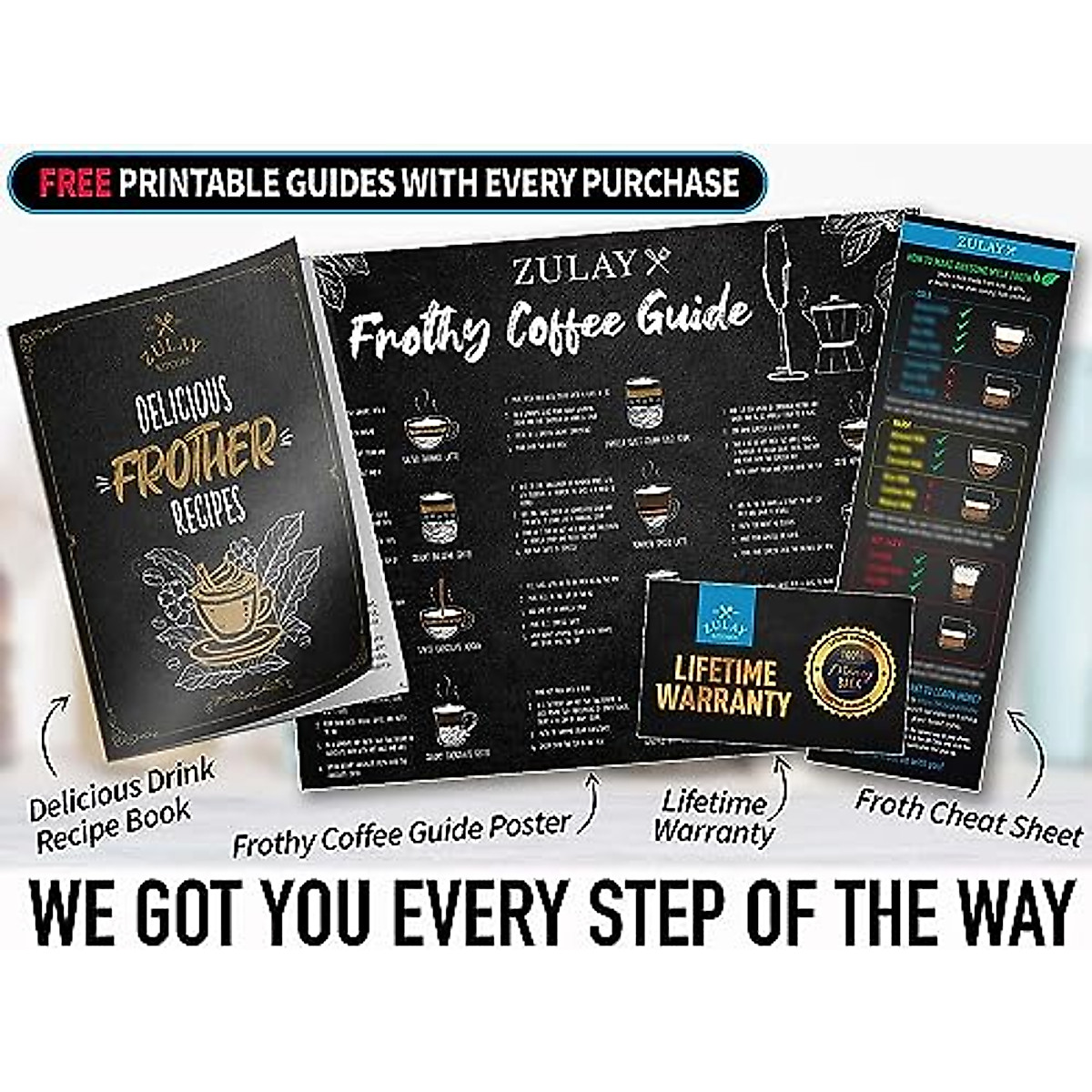 Zulay Executive Series Ultra Premium Gift Milk Frother For Coffee - Coffee Frother Handheld Foam Maker For Lattes - Electric Milk Frother Handheld For Coffee, No Stand (Deluxe Black)