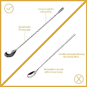 Ortarco 12 Inch Stainless Steel Bar Spoon for Cocktail Mixing with Spiral Handle Silver