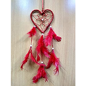 Fikimos Dream Catchers Wall Decor, Handmade Feather Bedroom Home Car Decor Nursery Room Hanging Decoration (3" Red Heart)