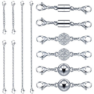 QACOWW 12 Pieces Necklace Extenders, Necklace Extension Clasps Set, Chain Extenders for Necklace Bracelet Anklet Jewelry Making Supplies (Silver)