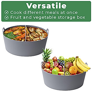 Crock pot divider | dual compartments silicone slow cooker liners | crockpot divider insert with handles | eco-friendly gift idea, gray