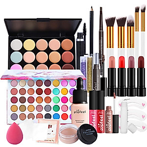 Pure Vie All-in-One Holiday Gift Surprise Makeup Set Essential Starter Bundle Include Eyeshadow Palette Lipstick Concealer Blush Mascara Eyeliner Face Powder Lipgloss Brush - Full Makeup Kit for Women