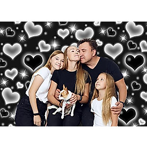 7×5ft Black Heart Photo Backdrop Early 2000s Party Decorations Old School Backdrops Valentine's Day Glitter Heart 16th 18th 30th Women Men 90s Happy Birthday Background Selfile Wall Decor