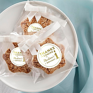 Andaz Press Personalized Round Circle Birthday Favor Gift Labels Stickers, Metallic Gold Ink, Thanks for Coming to My 1st Birthday, 40-Pack, Custom Made Name, Gold Invitations Stationery