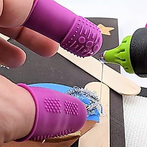 FLEX THIMBLE Finger Protectors [9-Pack] | Purple | 3X-Thick Tip THIK-FLEX (3) (Medium) | Standard FLEX Finger Protector Small (3) & Large (3) + Non-stick Silicone Baking Mat (1) | Designed for Women