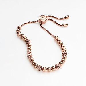 Michael Kors Women's Rose Gold-Tone Beaded Stainless Steel Slider Bracelet (Model:MKJ5220791)