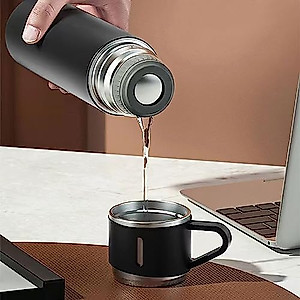 Insulated Water Bottle with Cup Travel Coffee Mug with Handle Stainless Steel Tumblers Thermos for Hot and Cold Drinks Water Flask 17 oz/500ml Black