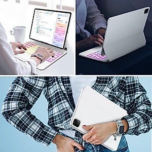 Magnetic Floating Keyboard Case for iPad Air 5th/4th Gen 10.9”, Magic Keyboard Case, 7 Color Backlit, Wireless Keyboard for iPad Pro 11 2022 4th/3rd/2nd/1st Gen, Support Apple Pencil Charging, White
