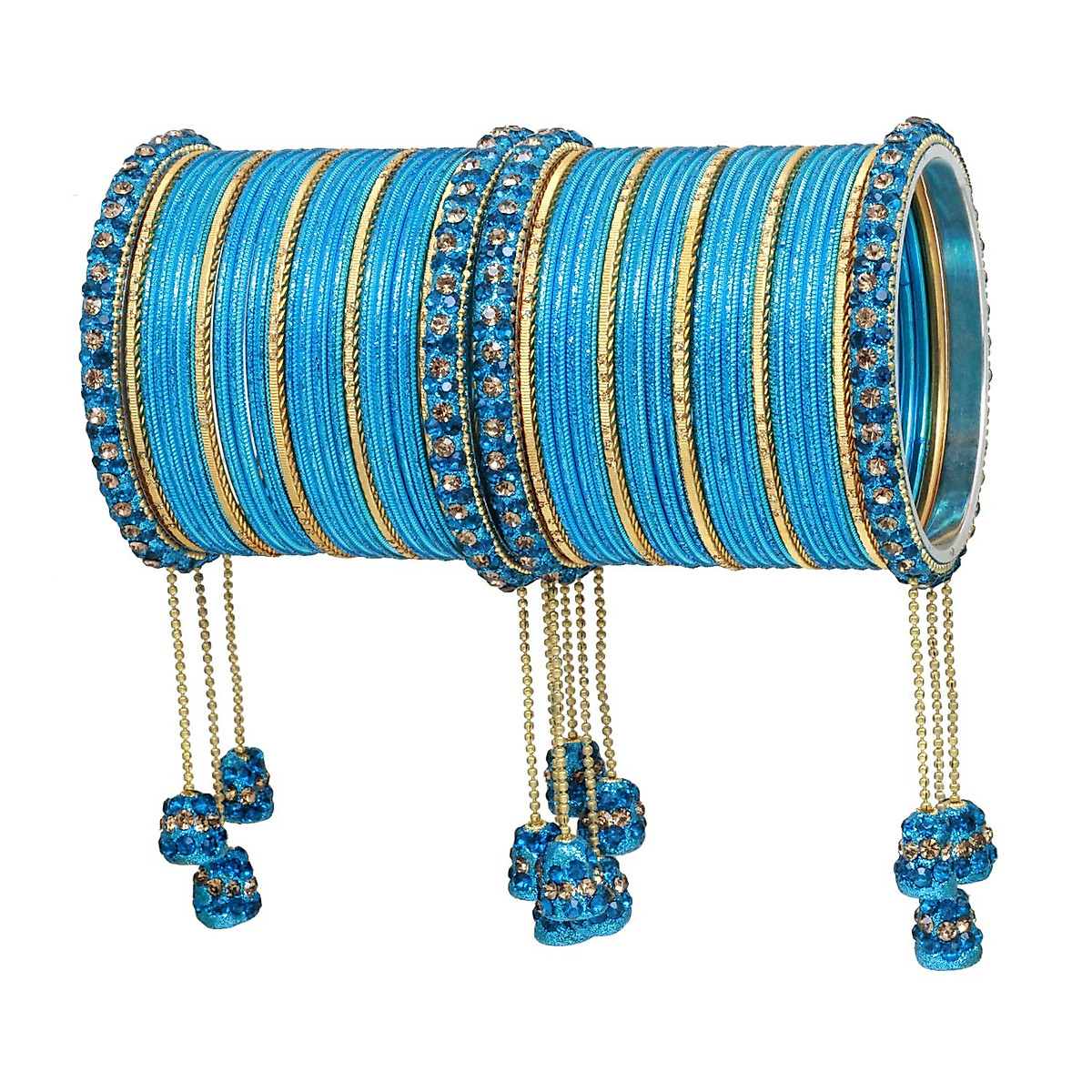 Ratna Indian Bollywood Bangles Women Wedding & Party Wear Pakistani Matching Outfit Color Latken Dangle Drop Bridal Bangle Set Pair Jewelry (Firozi, 2.4)